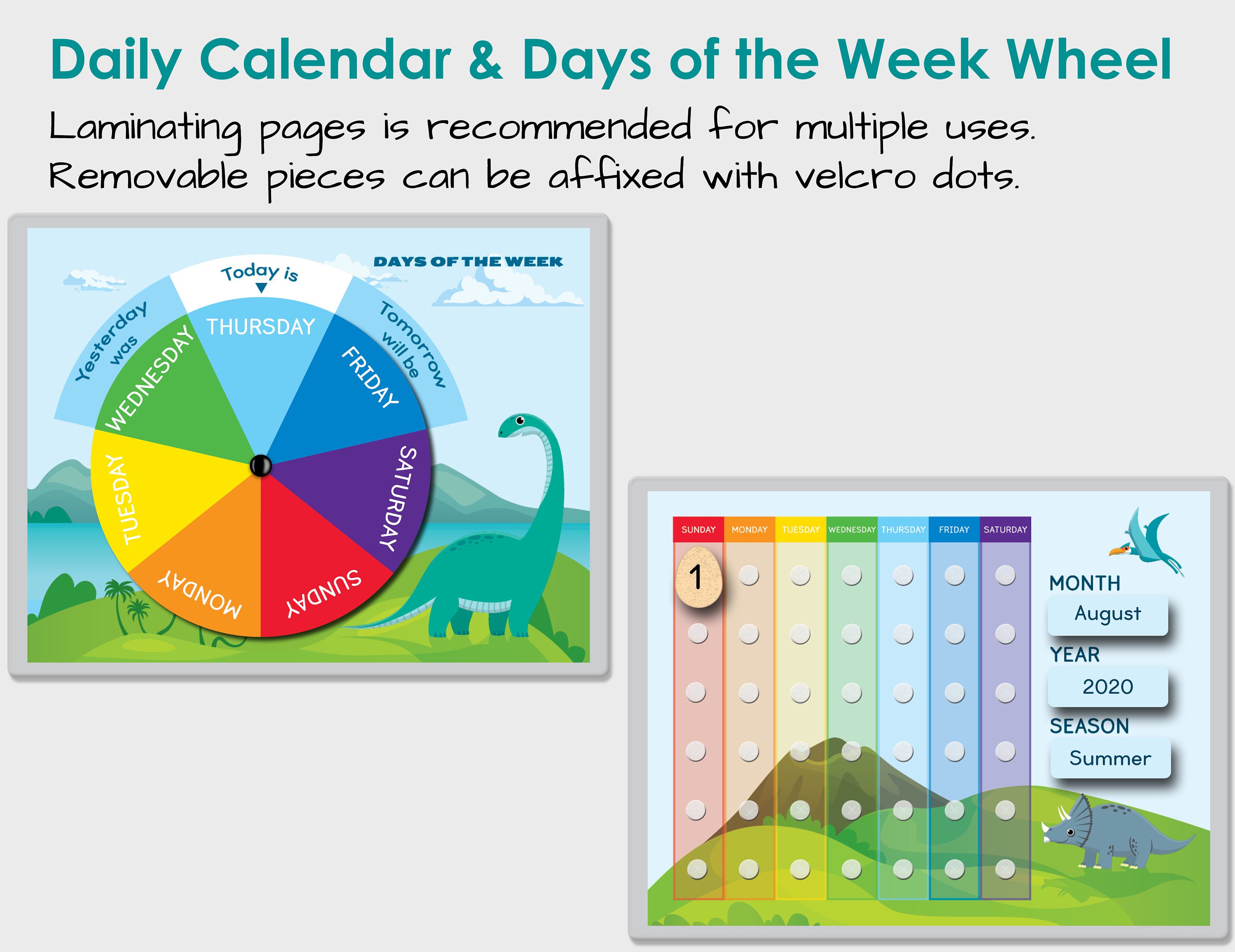 Dinosaur Themed Printable Calendar. Learning Circle Time | Etsy