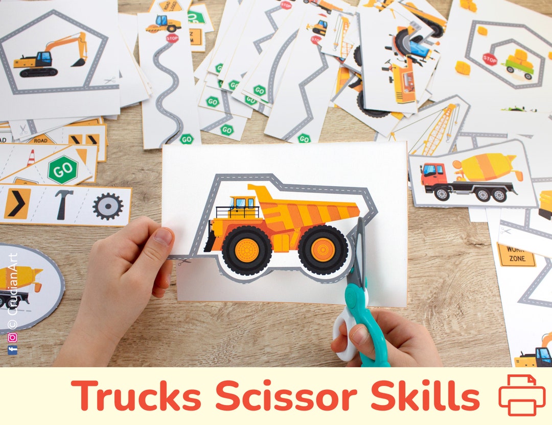 Construction Trucks Scissor Skills Activities. Printable Fine Motor ...