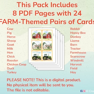On the Farm Memory Game: Printable Matching Activity. Farm Animals ...