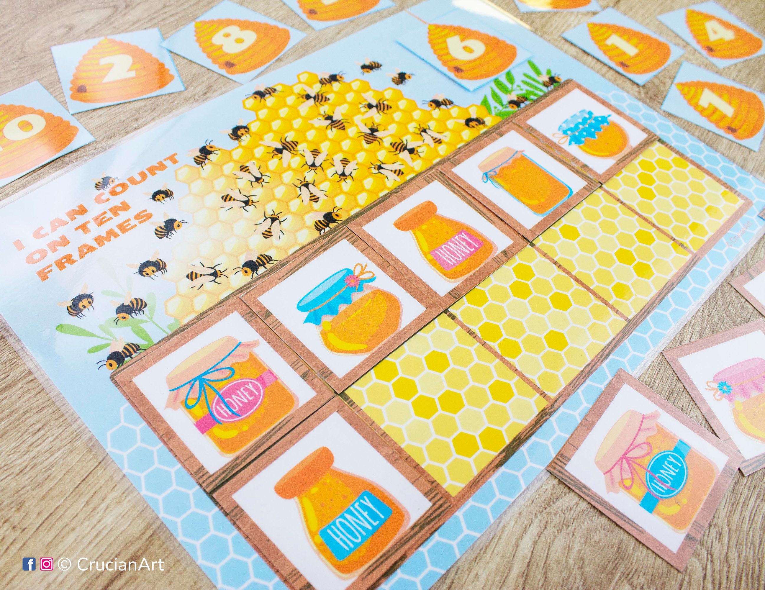 Honeybee Ten Frames Counting. Honey Bee Numbers 1-10 Printable - Etsy