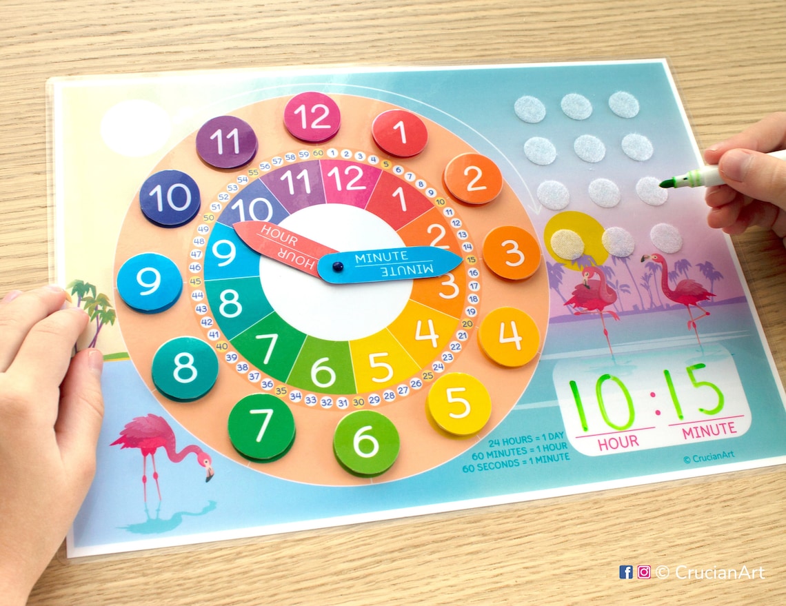 LEARNING TIME Printable Activity. Clock Educational Worksheet - Etsy