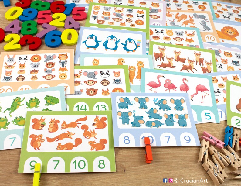 Wild Animals Count & Clip Cards. Printable Counting Activity ...