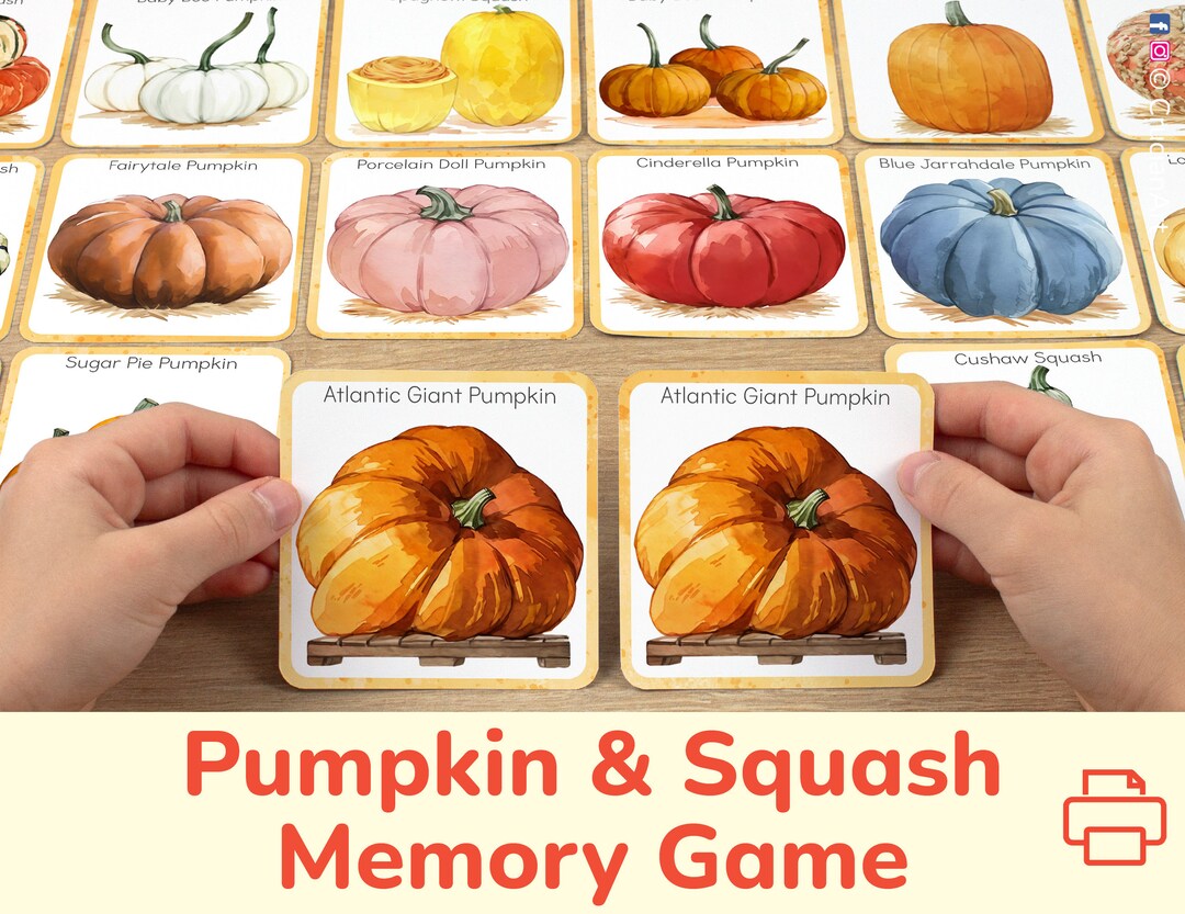 Pumpkin & Squash Memory Game: Printable Matching Activity. Autumn ...