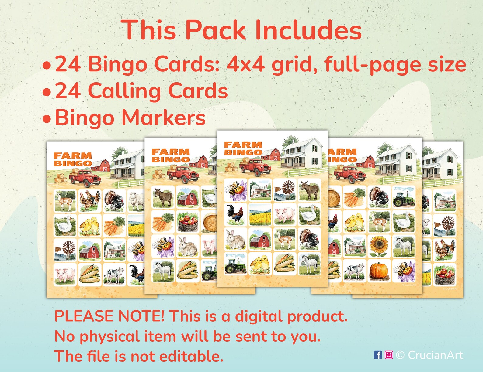 Farm Themed Bingo Game: Printable Preschool, Kindergarten, Toddler ...