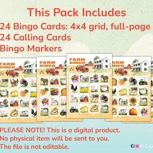 Farm Themed Bingo Game: Printable Preschool, Kindergarten, Toddler ...