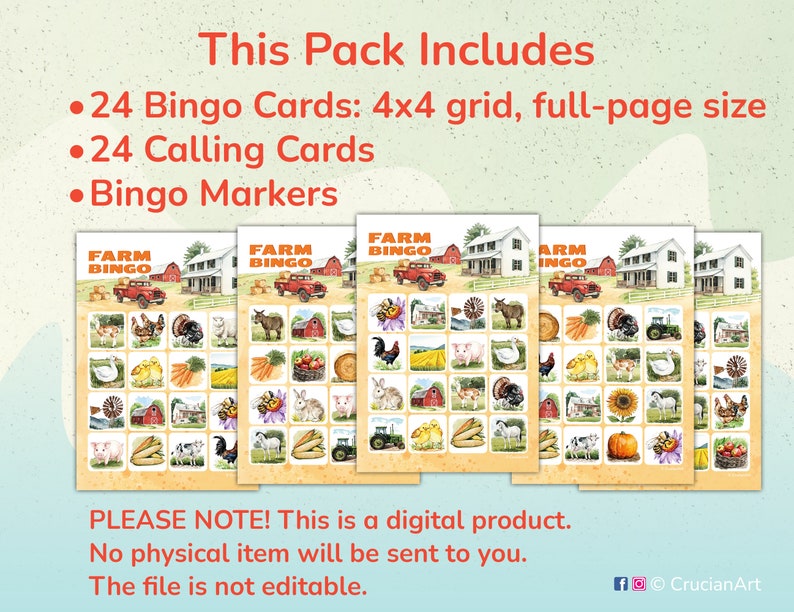 Farm Themed Bingo Game: Printable Preschool, Kindergarten, Toddler ...