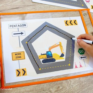 2D Shapes Printable Road Mat for Boys. Construction Truck Tracing ...