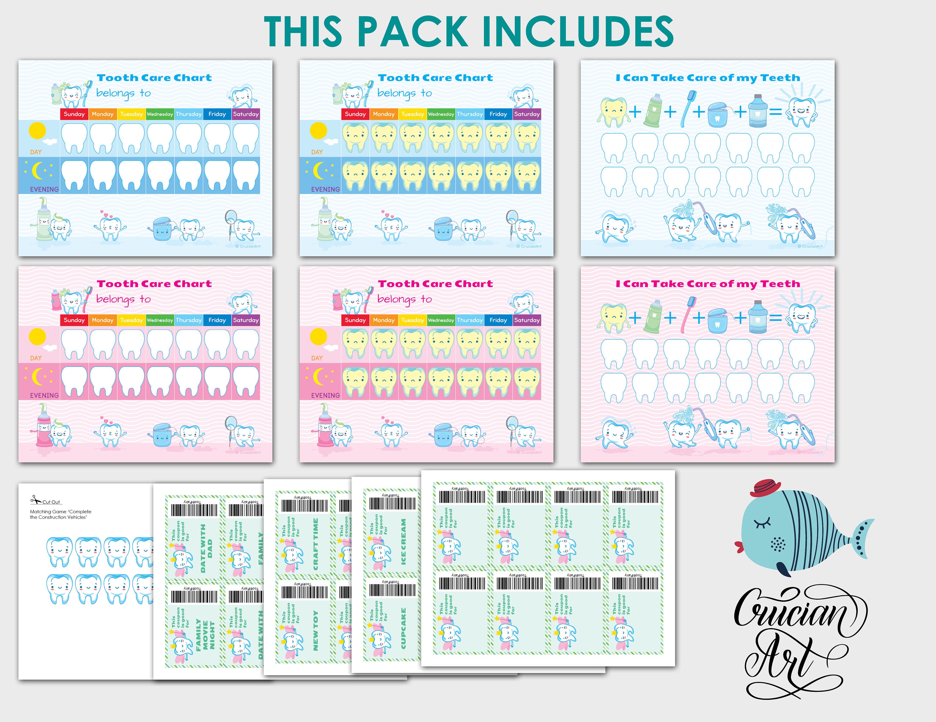 Tooth Brushing Chart. Teeth Care Schedule CA114 | Etsy