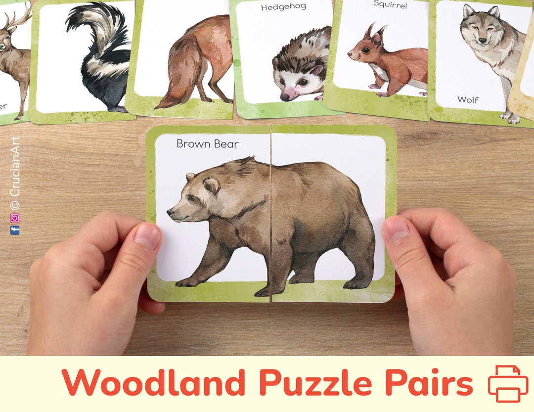 Woodland Animals Puzzle Pairs: Printable Match Cards for Toddlers ...