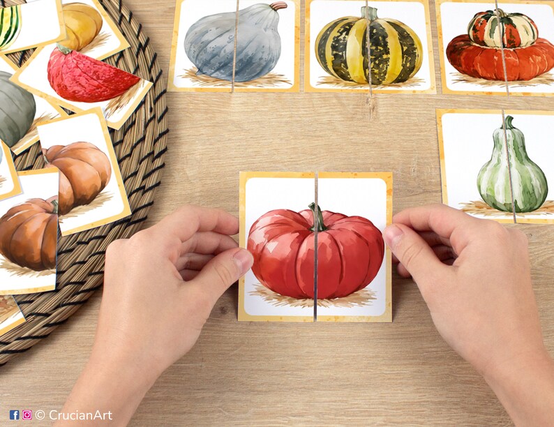 Pumpkin & Squash Puzzle Pairs: Printable Match Cards for Toddlers ...