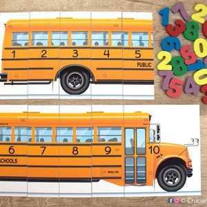 SCHOOL BUS Number Sequence Puzzle. Sequencing 1-10, 11-20 Printable ...