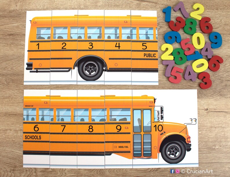 SCHOOL BUS Number Sequence Puzzle. Sequencing 1-10, 11-20 Printable ...