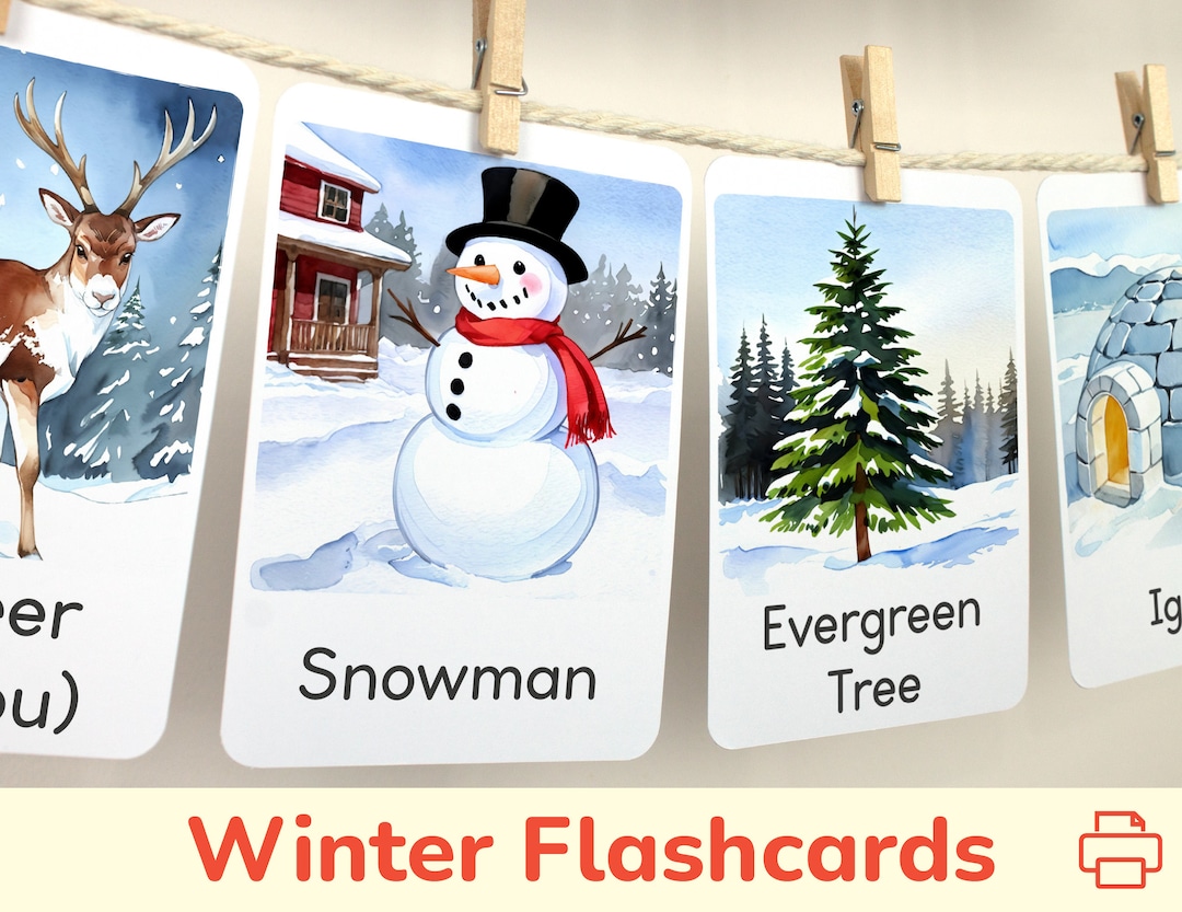 Winter Flashcards: Toddler Preschool Kindergarten Printable Flash Cards ...