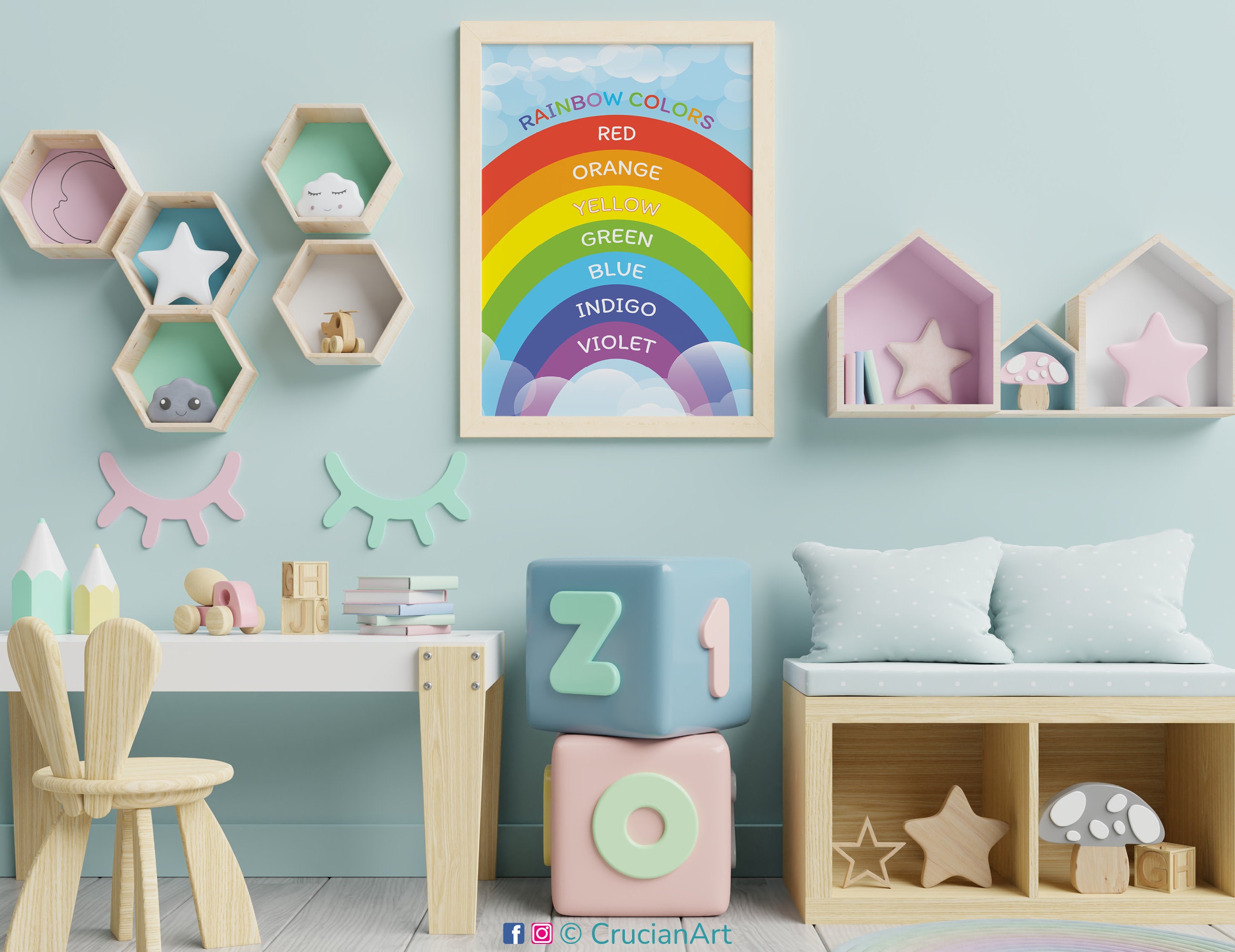 RAINBOW COLORS Playroom Poster. Colors of the Rainbow Learning Wall Art ...