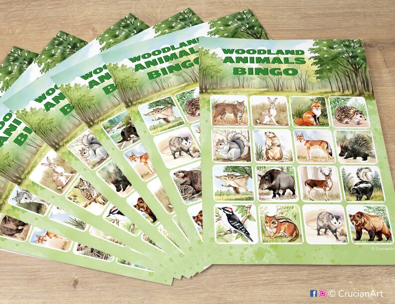 Woodland Animals Bingo Game: Printable Preschool, Kindergarten, Toddler ...