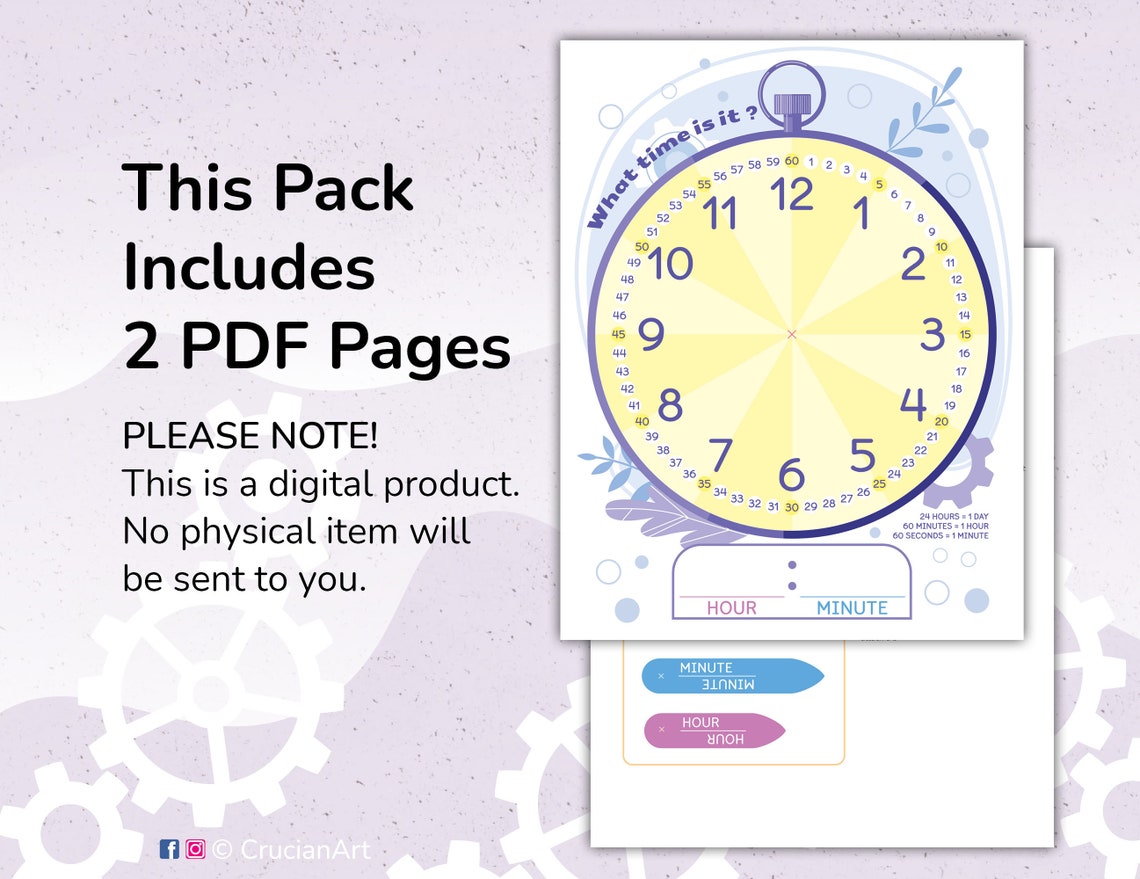 Printable Educational Clock. Learn to Tell Time Worksheet for | Etsy