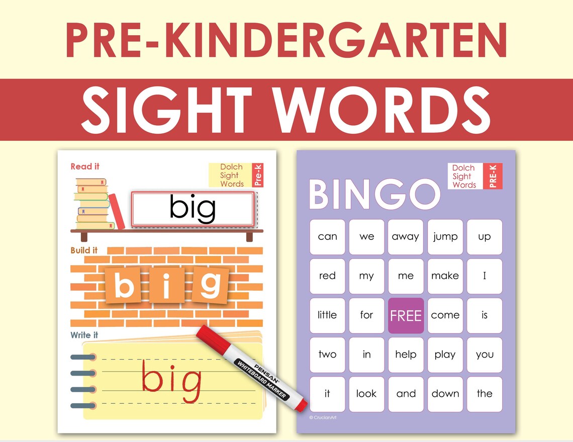 Pre Primer Dolch Sight Words. Pre-K Preschool Printable | Etsy