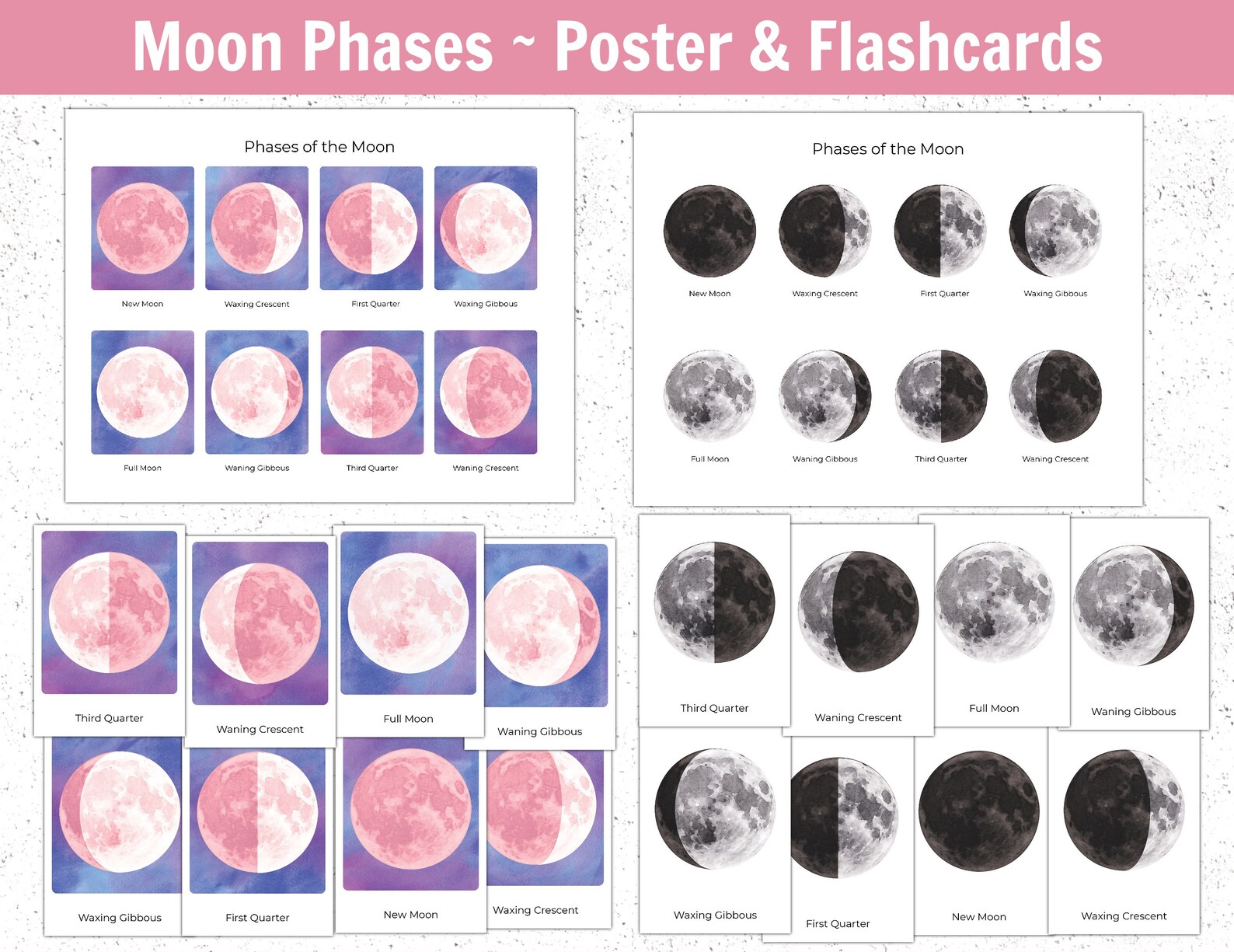 Moon Phases Flashcards & Poster Phases of the Moon - Etsy