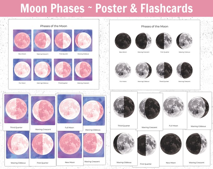Moon Phases Flash Cards, Set of 9 Cards - Etsy Canada