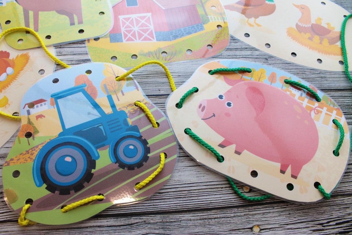 Farm Printable Lacing Card. Fine Motor Skill Tying Toy for - Etsy