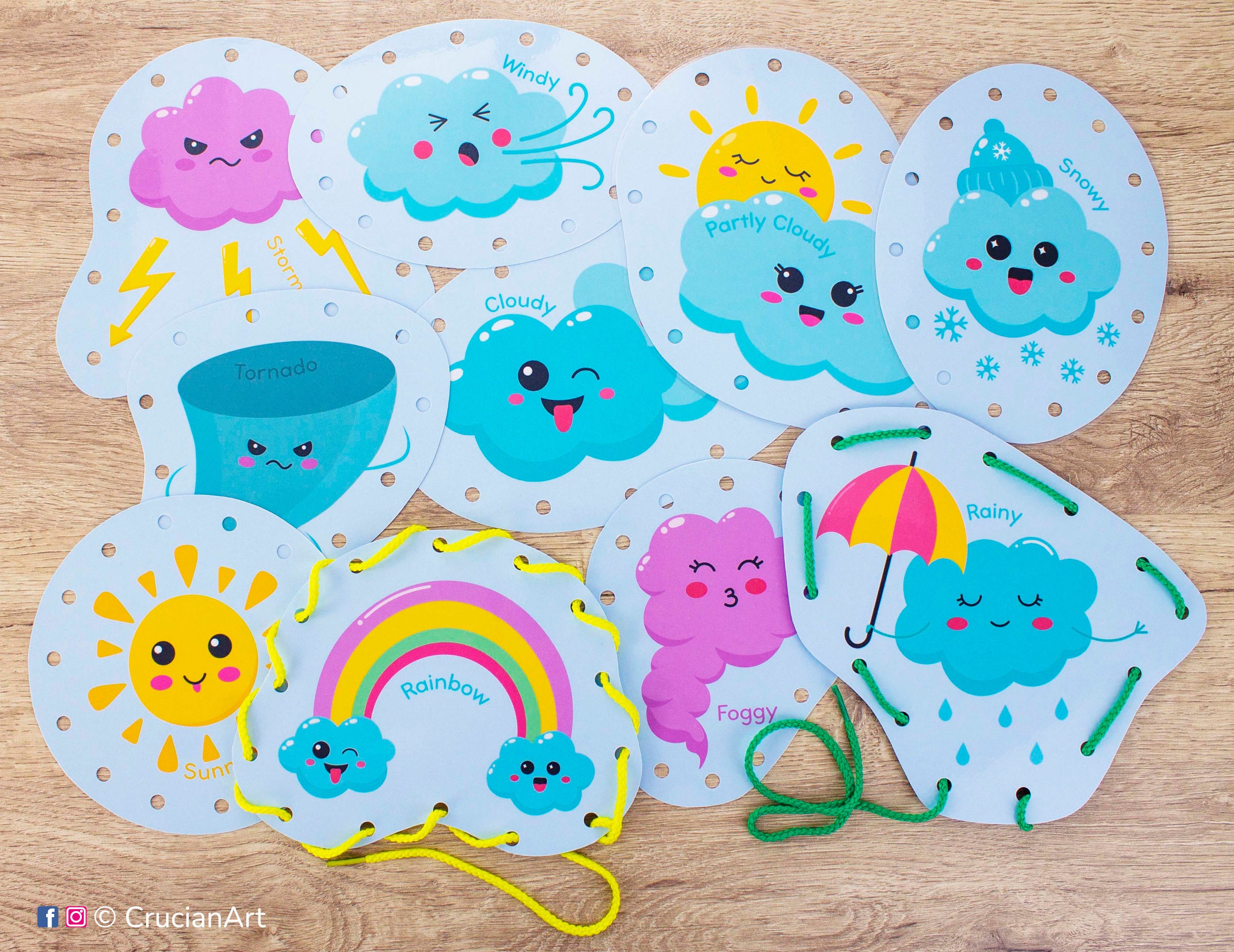 WEATHER Lacing Cards. Printable Fine Motor Skill Tying Toy for - Etsy
