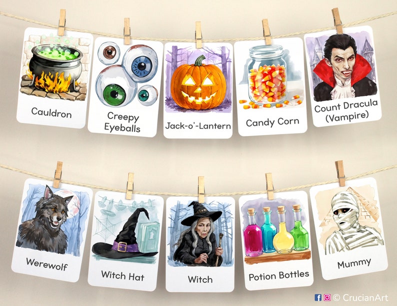 Halloween Flashcards: Halloween Printable Wall Art, Classroom ...
