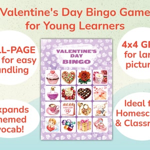 Valentine's Day Bingo Game: Printable Preschool, Kindergarten, Toddler ...