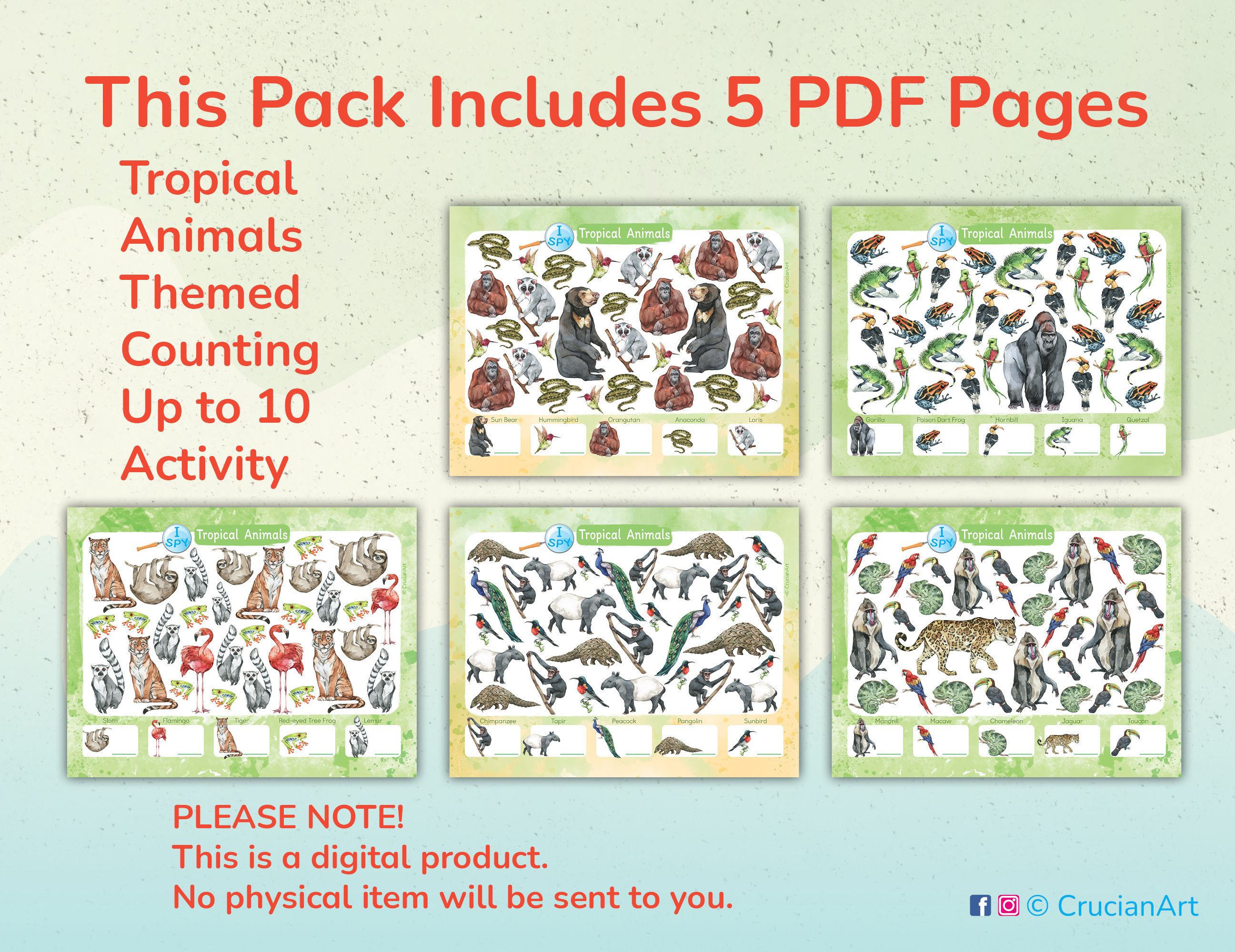 I Spy Tropical Rainforest Jungle Animals Counting Activity. Preschool ...