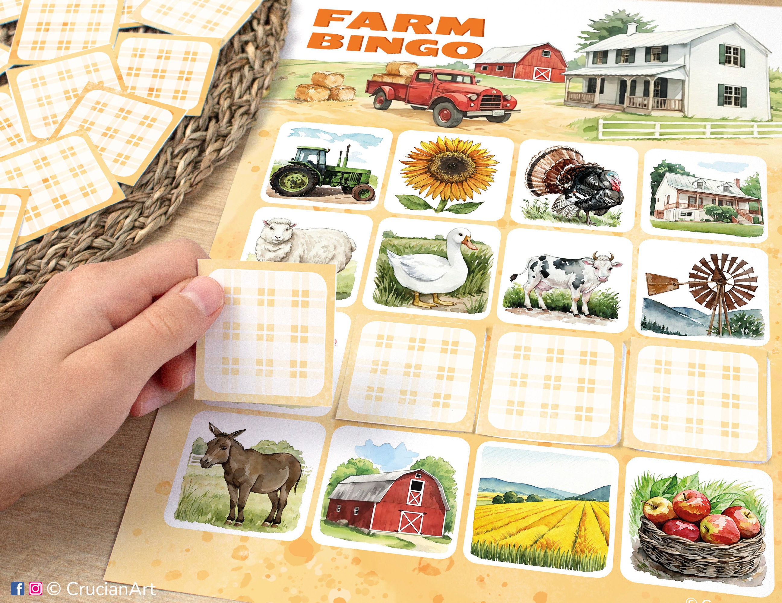 Farm Themed Bingo Game: Printable Preschool, Kindergarten, Toddler ...