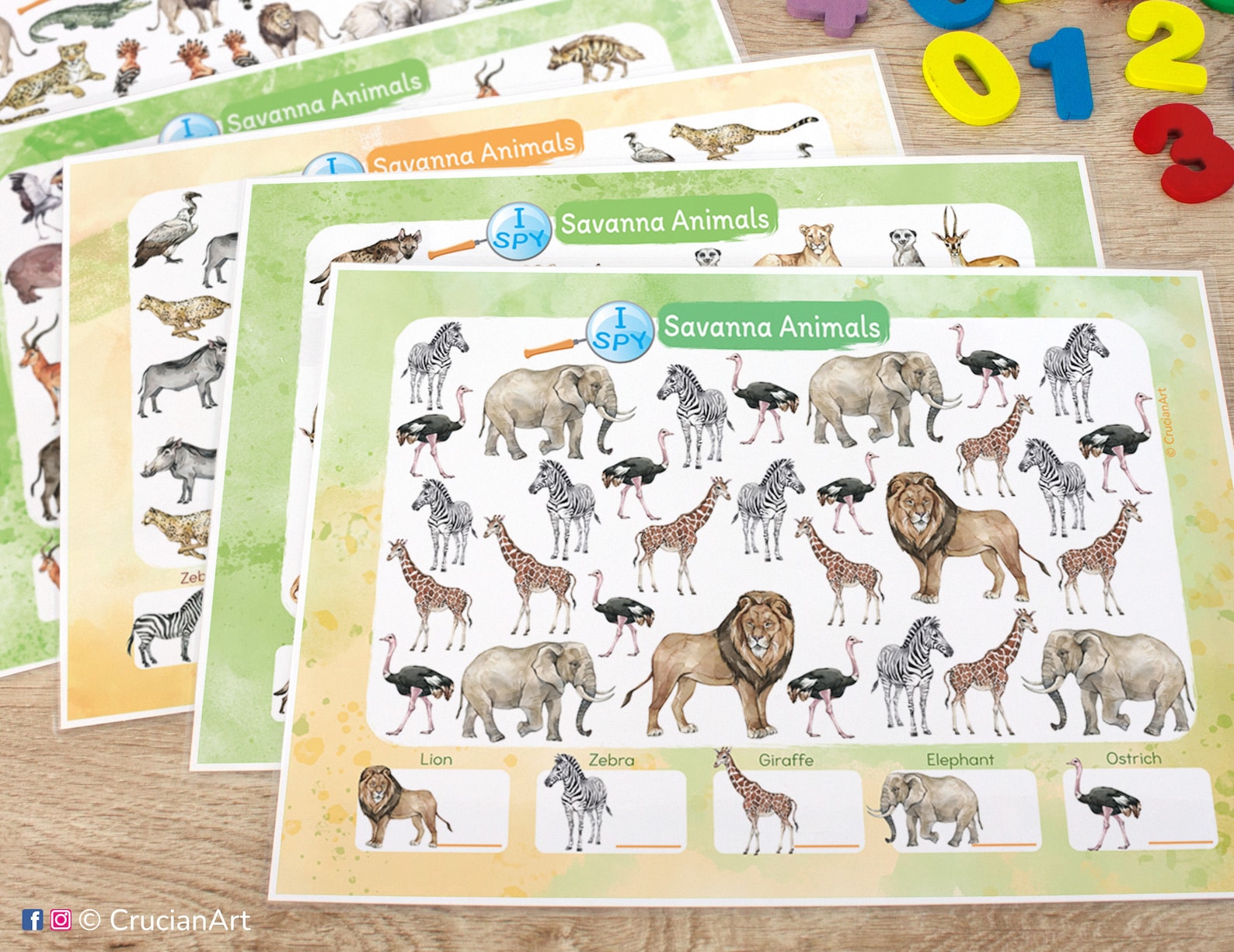 African Savanna Animals I Spy Counting Worksheets. Safari Grassland ...