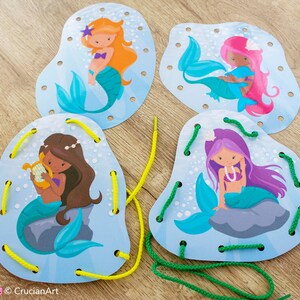 Mermaids & Princesses Lacing Cards for Girls. Printable Fine Motor ...