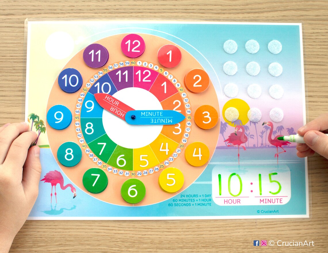 LEARNING TIME Printable Activity. Clock Educational Worksheet for ...