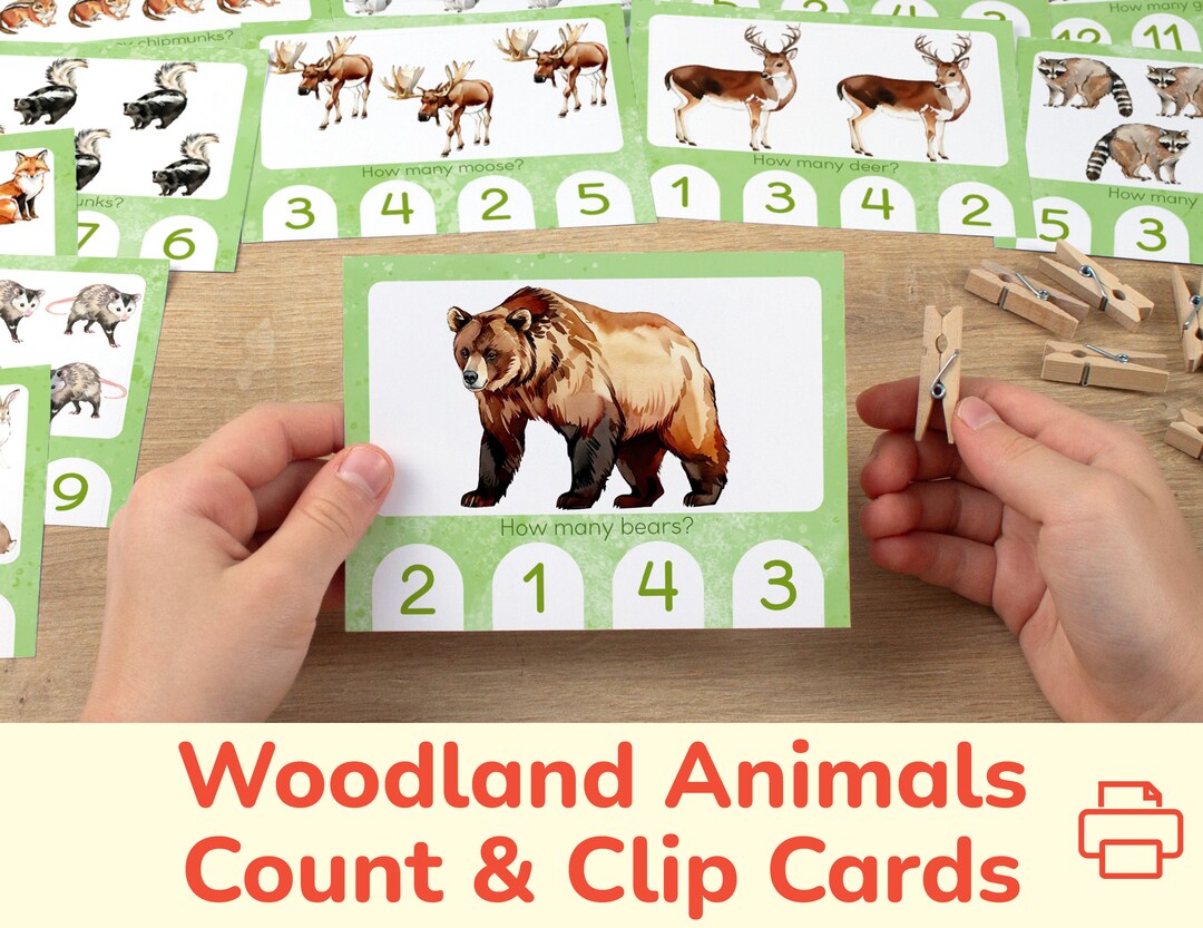 Woodland Animals Count & Clip Cards. Printable Counting up to 12 ...