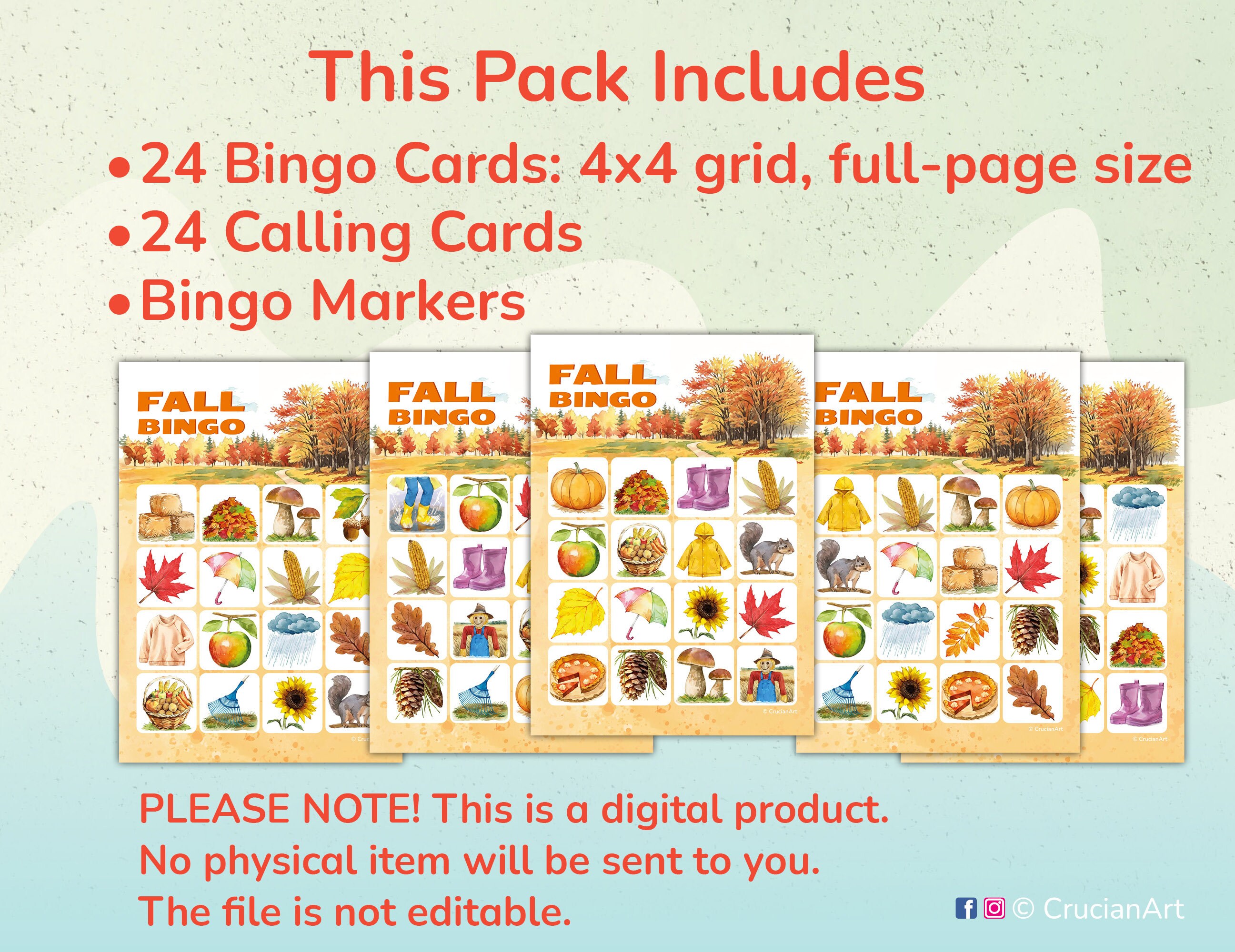 Fall Themed Bingo Game: Printable Preschool, Kindergarten, Toddler ...