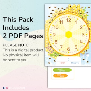 Honey Bee Printable Educational Clock. Learn to Tell Time Worksheet for ...