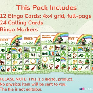 St. Patrick Day Bingo Game: Printable Preschool, Kindergarten, Toddler ...