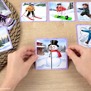 Winter Puzzle Pairs: Printable Match Cards for Toddlers. Preschool ...