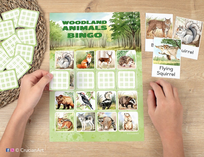 Woodland Animals Bingo Game: Printable Preschool, Kindergarten, Toddler ...
