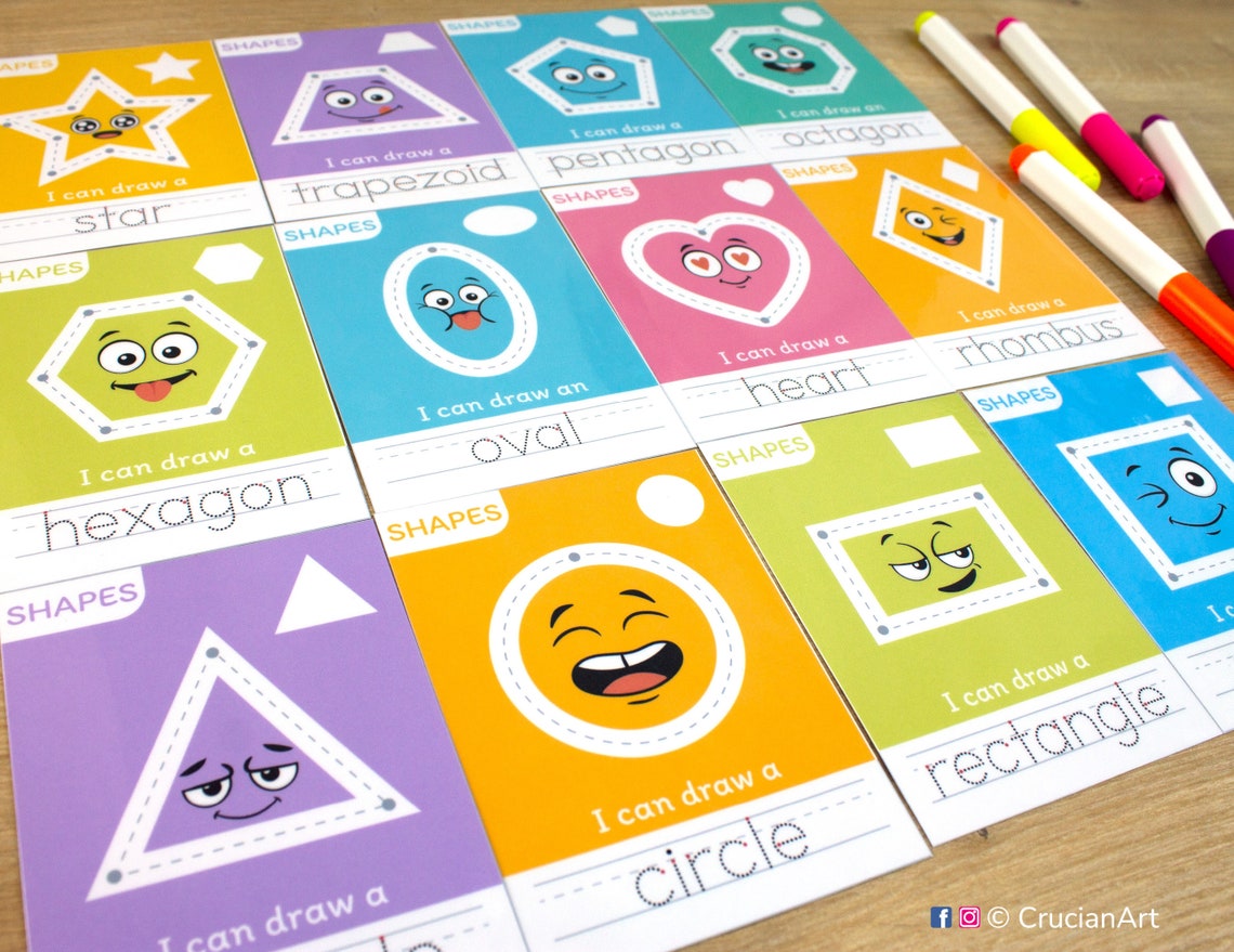 2D Shapes Tracing Cards. Homeschool Printable Learning Activity ...