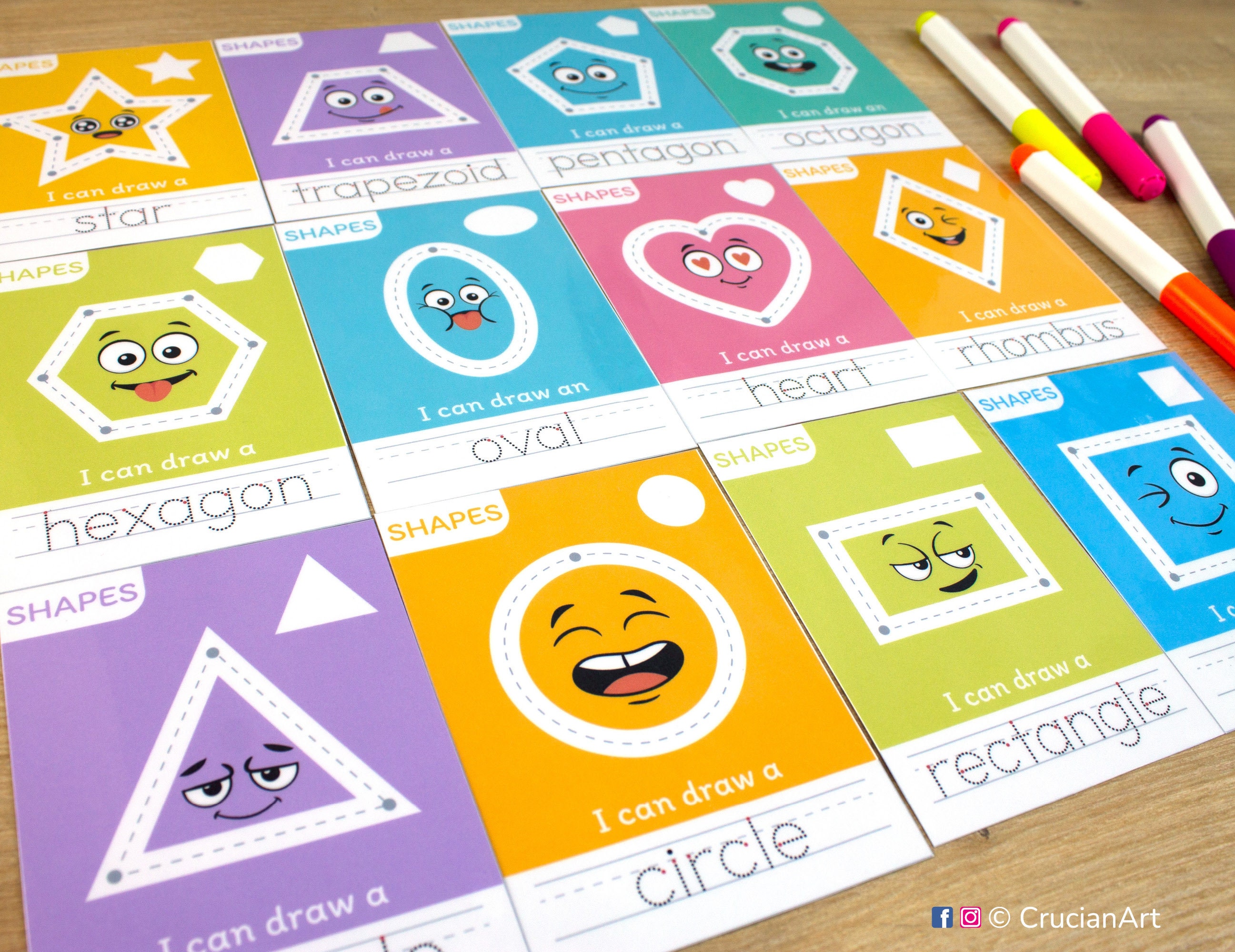 2D Shapes Tracing Cards. Homeschool Printable Learning - Etsy