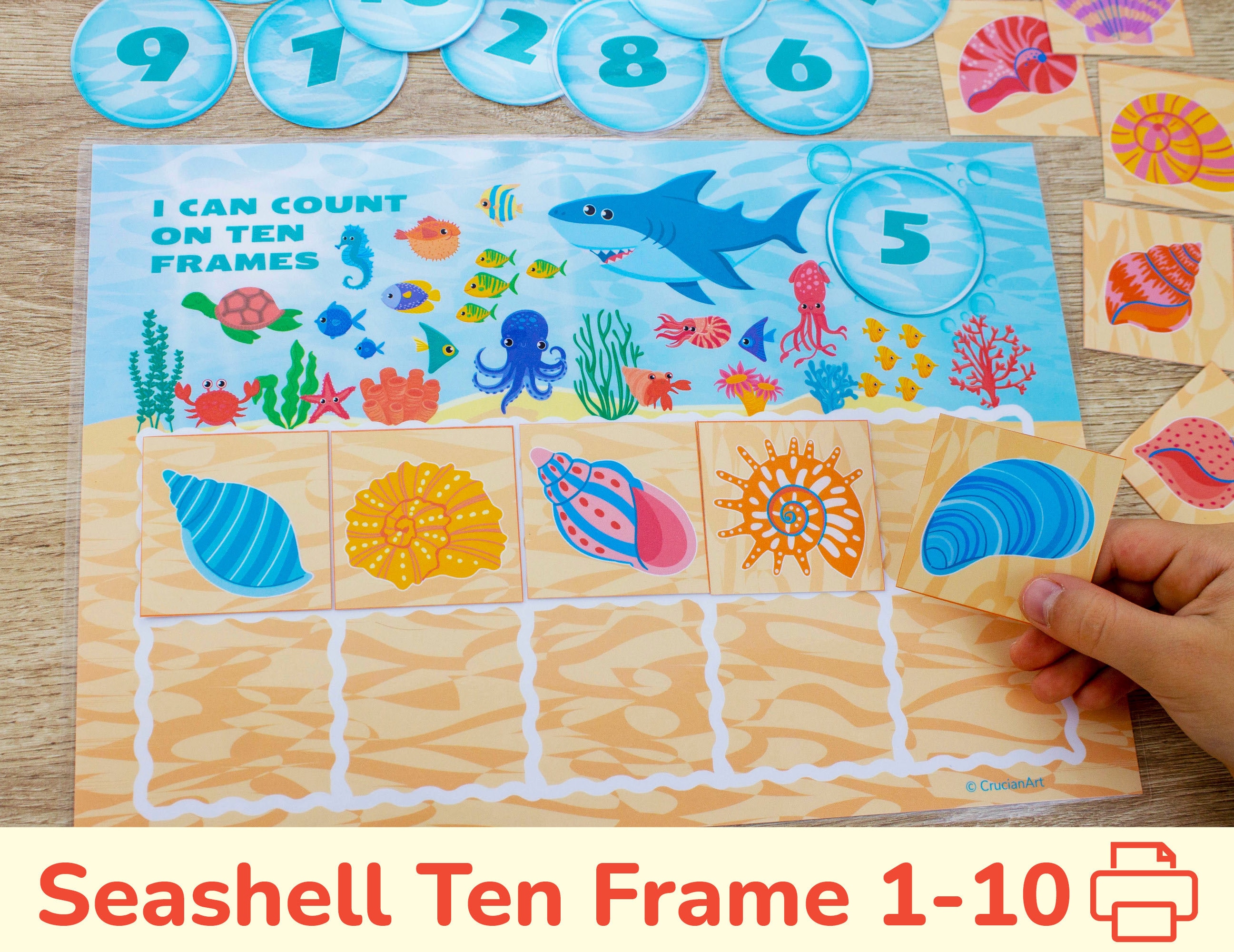 Seashell Ten Frames Counting. Ocean Numbers 1-10 Printable - Etsy UK
