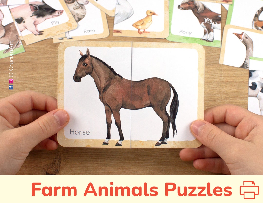 Farm Animals Puzzle Pairs: Toddler Learning Activity. Match Cards ...