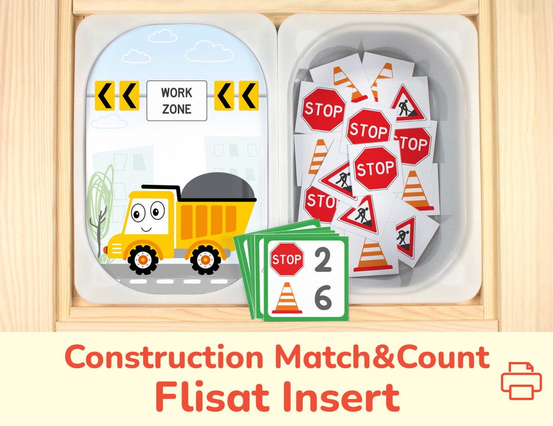 Construction Site Printable Flisat Insert: Dump Truck Match & Count ...
