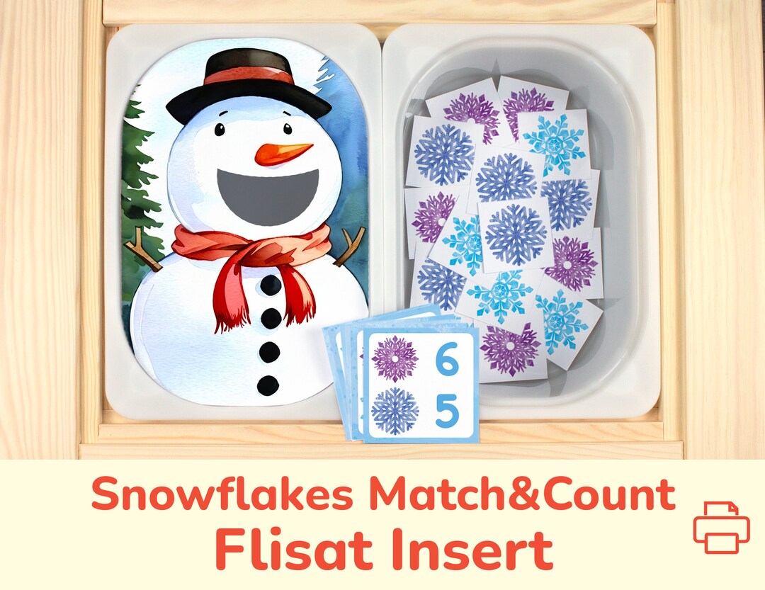 Snowflakes Match & Count Activity: Printable Flisat Insert for Sensory ...