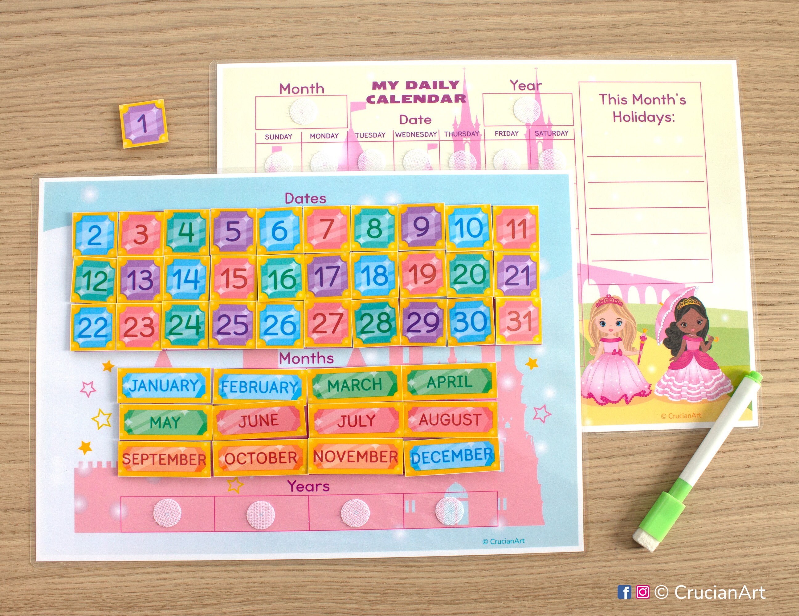 Princess Calendar for Girls. Printable Circle Time Activity. - Etsy