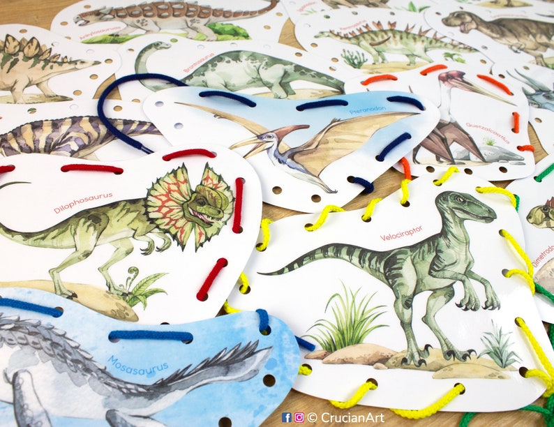 Dinosaur Lacing Cards. Dino Theme Toddler and Preschool Activity ...