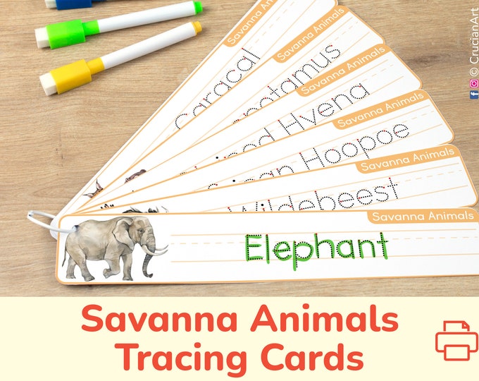 Savanna Grassland Animals Tracing Strips: Printable Educational ...
