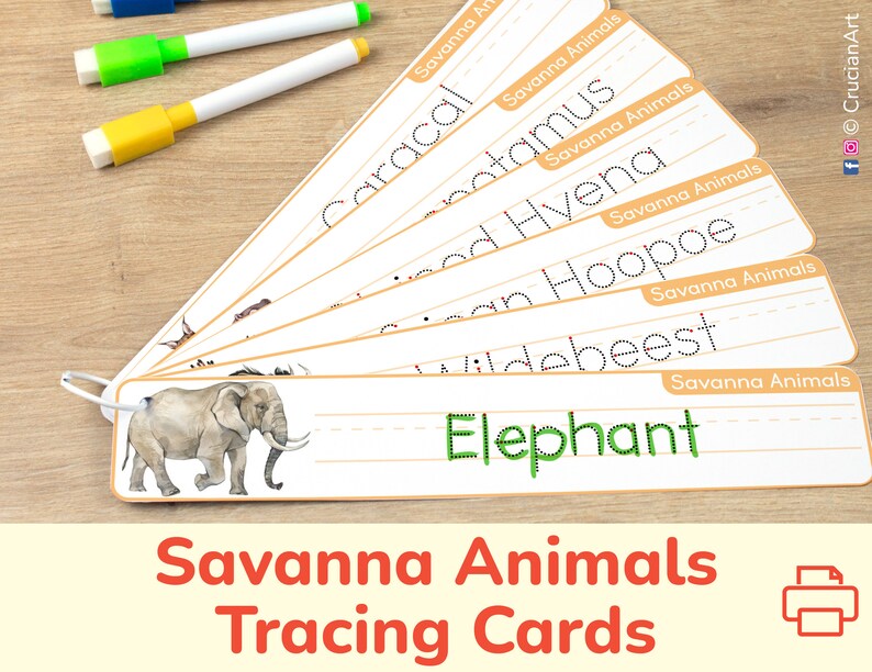 Savanna Grassland Animals Tracing Strips: Printable Educational ...