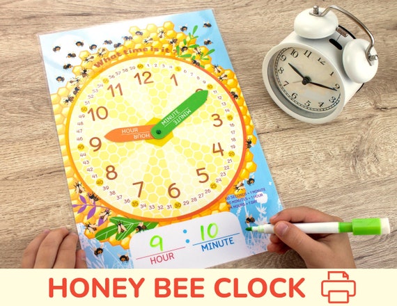 Honey Bee Printable Educational Clock. Learn to Tell Time - Etsy