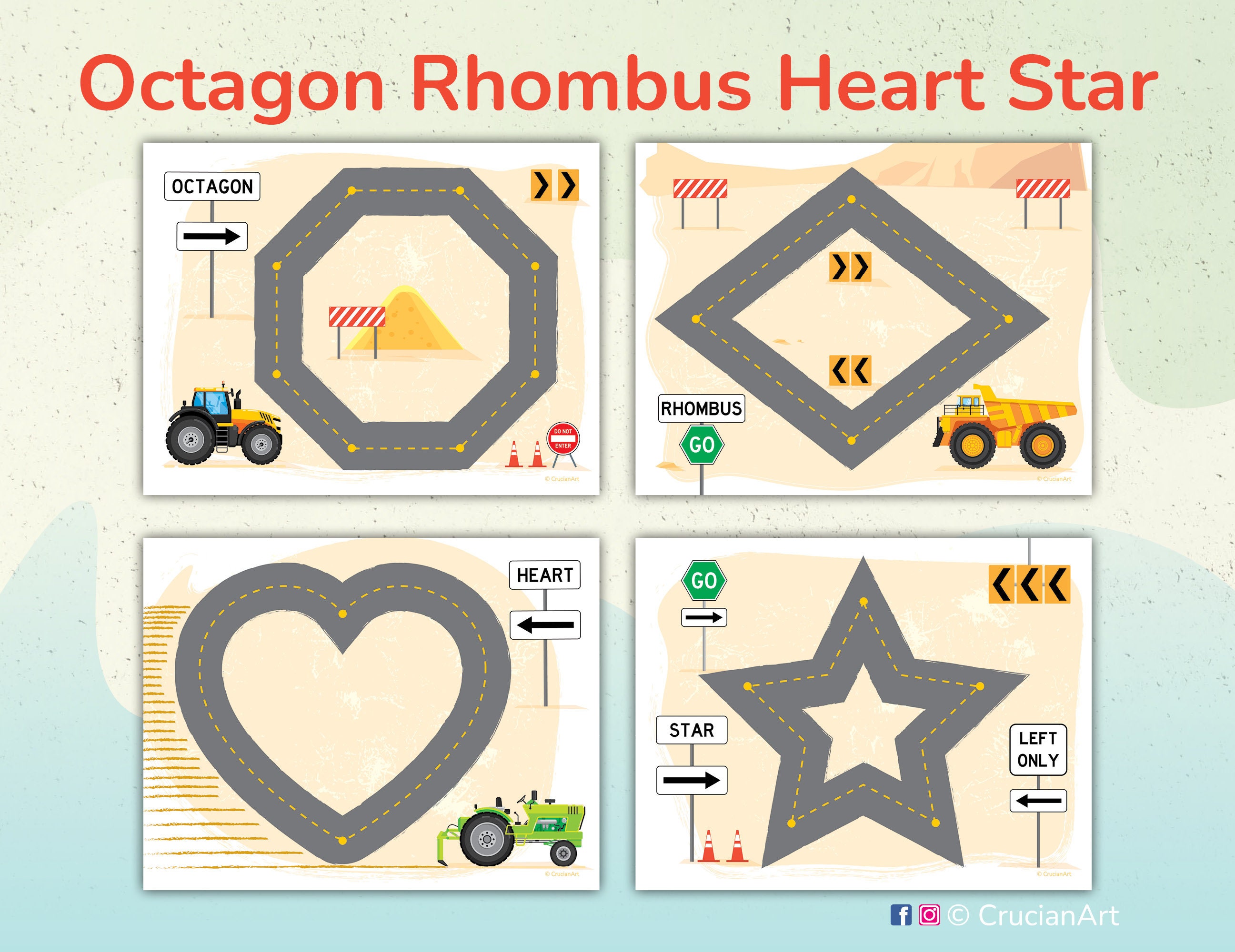 2D Shapes Printable Road Mat for Boys. Construction Truck Tracing ...